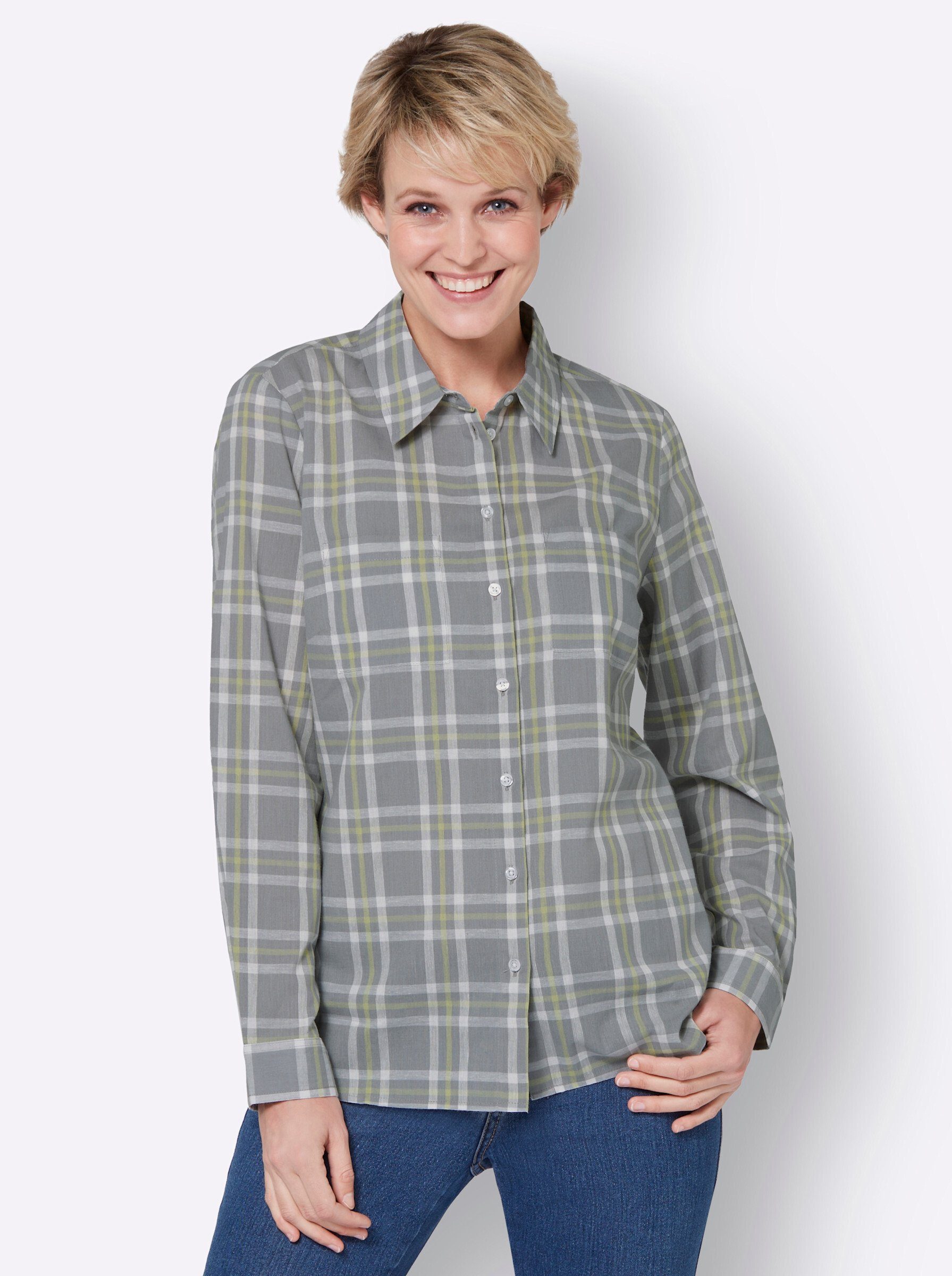 Sieh An Klassische Bluse Karo Bluse Leicht Abgerundeter Saum