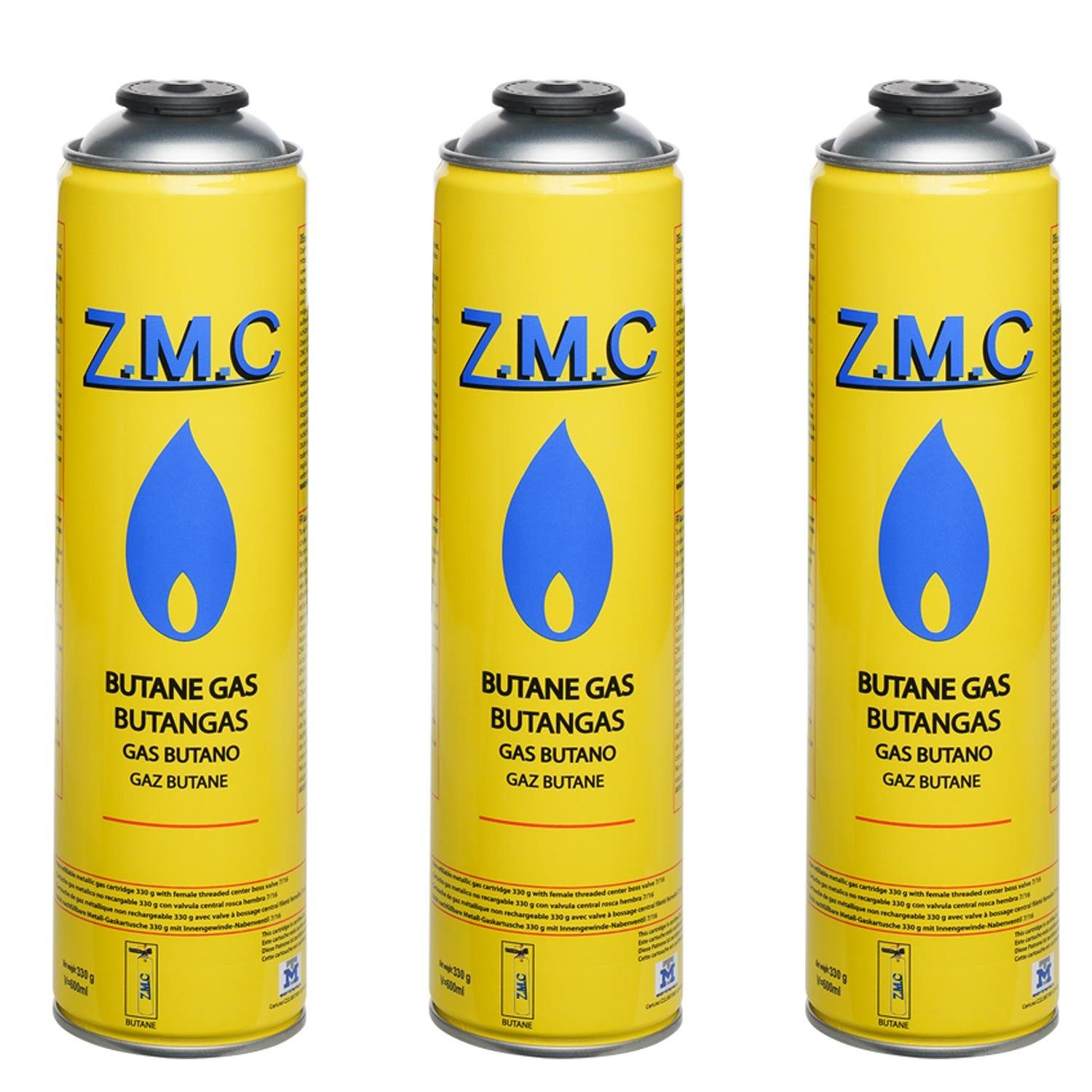 ZMC Gaskartusche 3x Universal Druckgasdose Propan Butan Gas 330g Gaskartusche 600ml ...