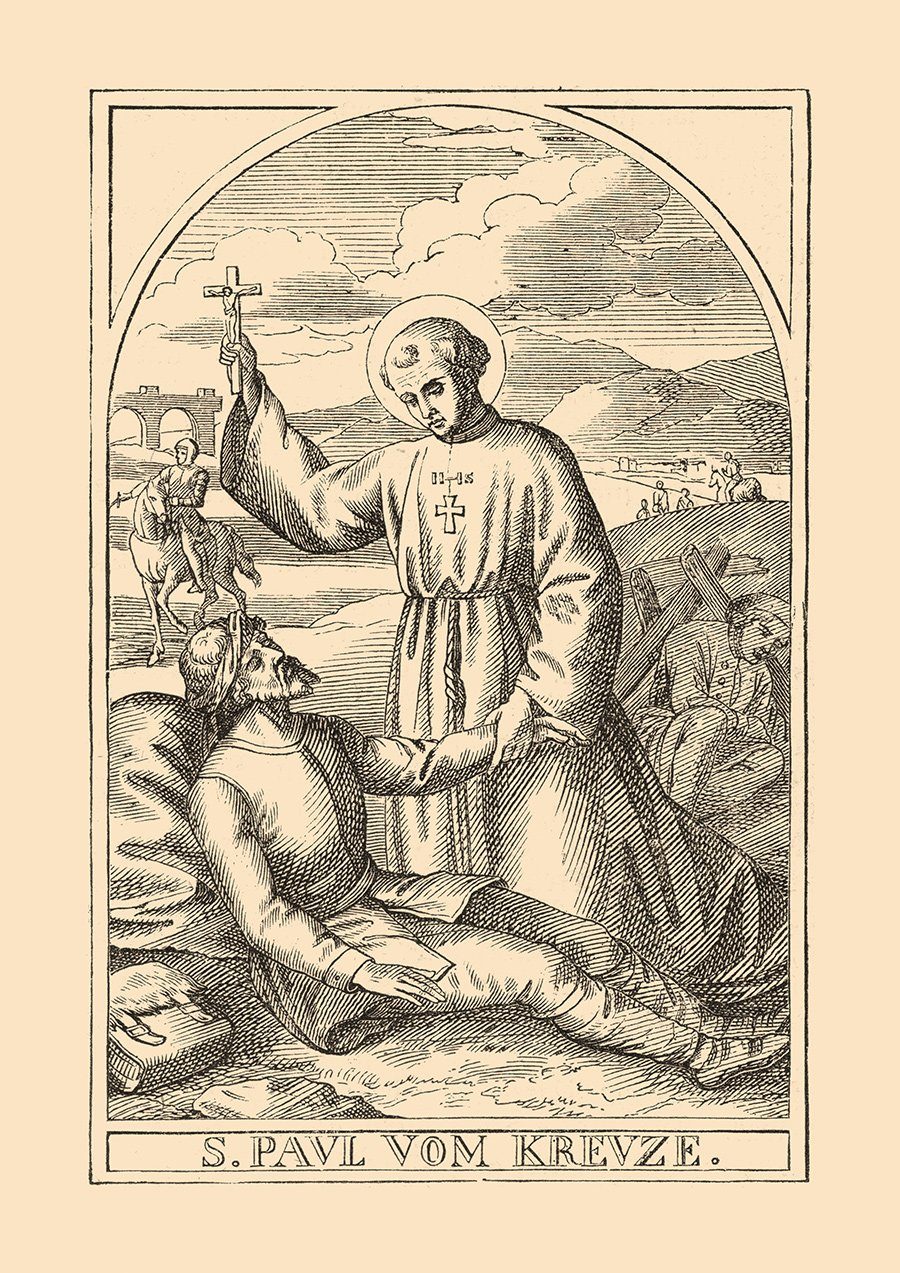 Kunstdruck Der heilige Paul vom Kreuz Ordensgründer Holzstich Sankt A4 1075, (1 St)