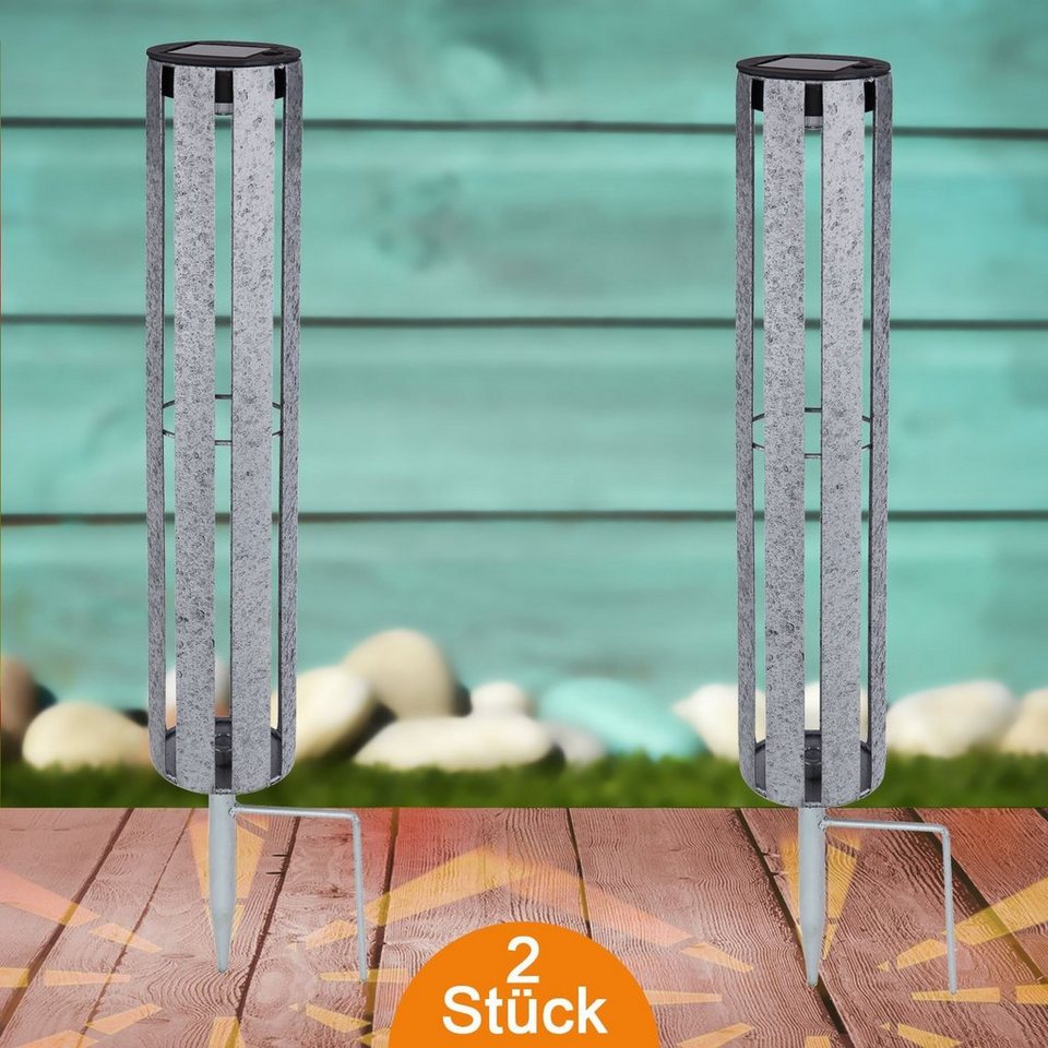Bmf Versand Led Solarleuchte Solarleuchte Garten 2er Set Säule Silber