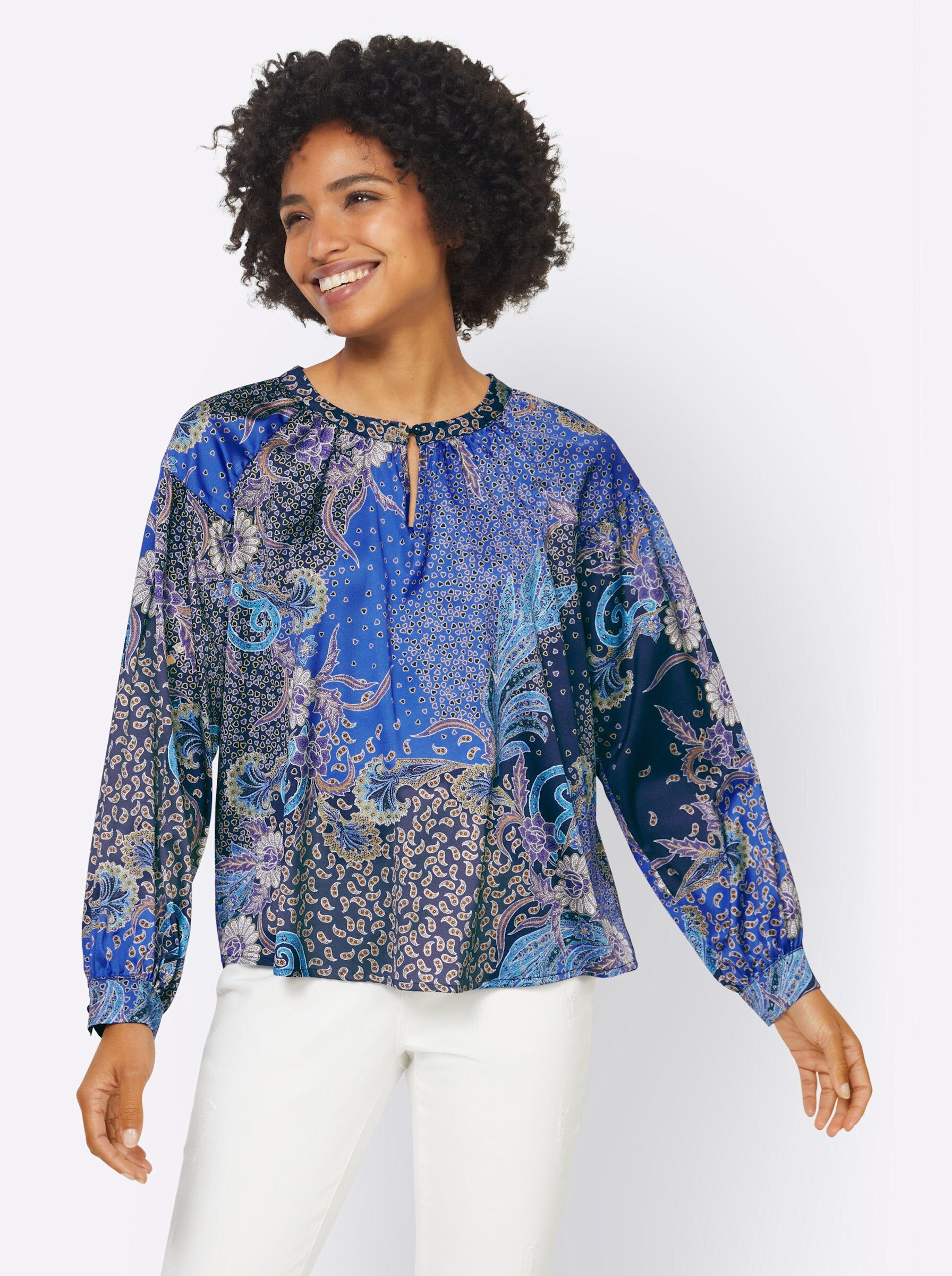Heine Klassische Bluse Druckbluse Rundhalsausschnitt Mit Schlitz Und