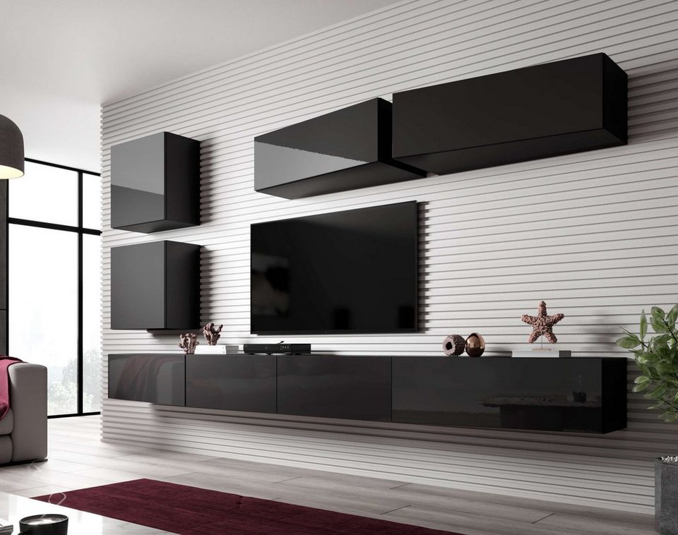 Stylefy Wohnwand Vago Slate V Set 7 St Wohnmöbel Wohnzimmer Set
