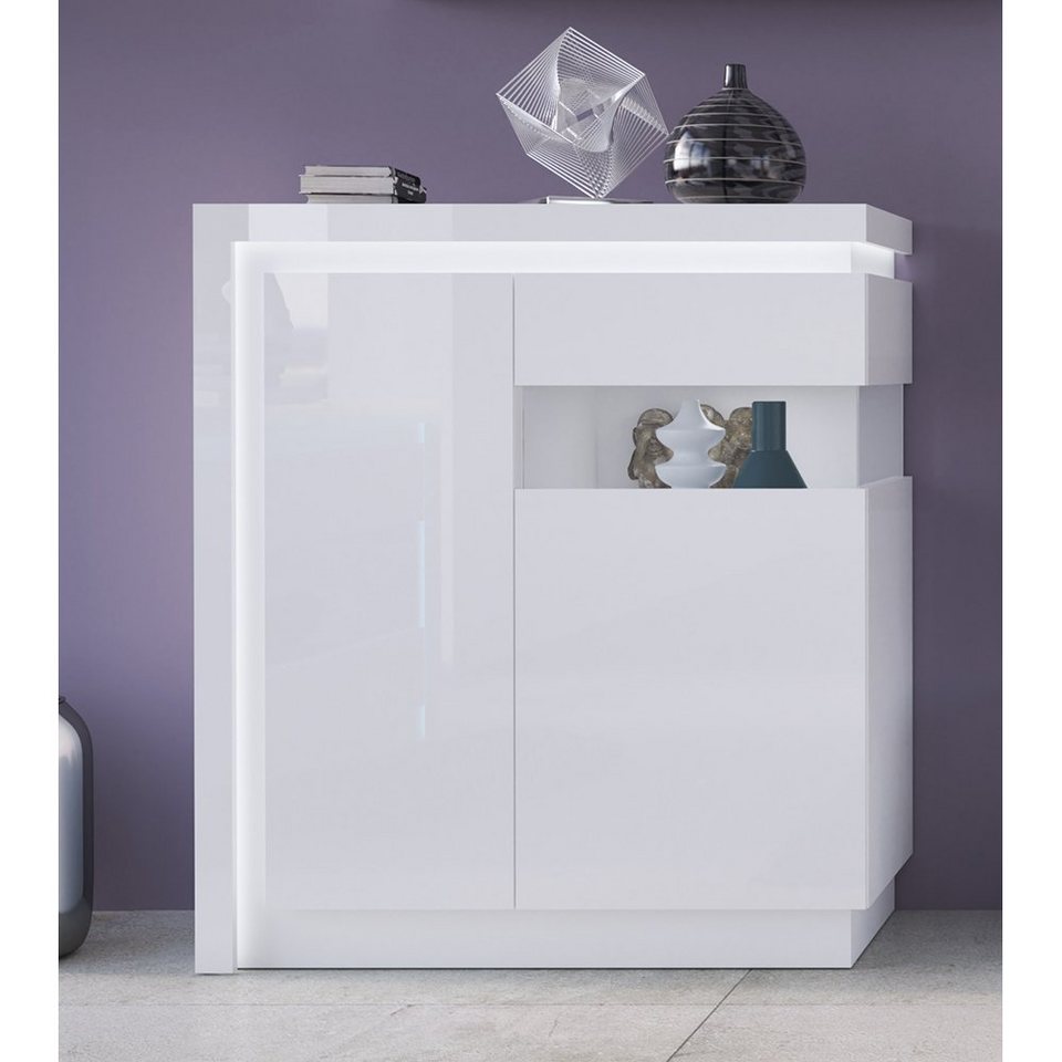 Lomadox Highboard Lyndhurst 129 Weiß Hochglanz Mit Led Beleuchtung B