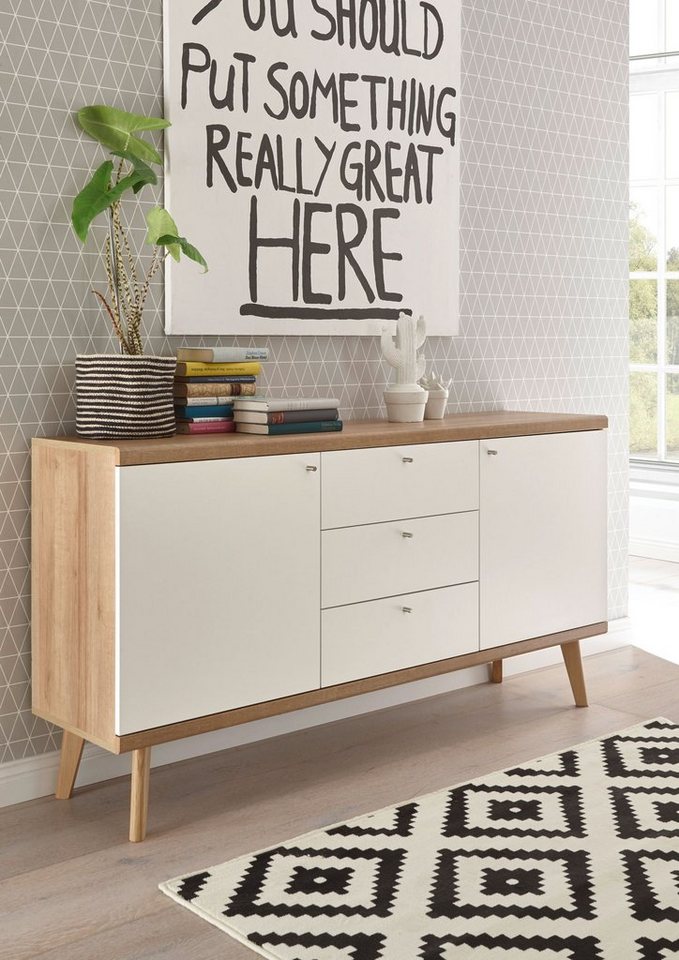 Feldmann Wohnen Sideboard Merle 160cm Eiche Riviera Weiß Matt 2 Türig