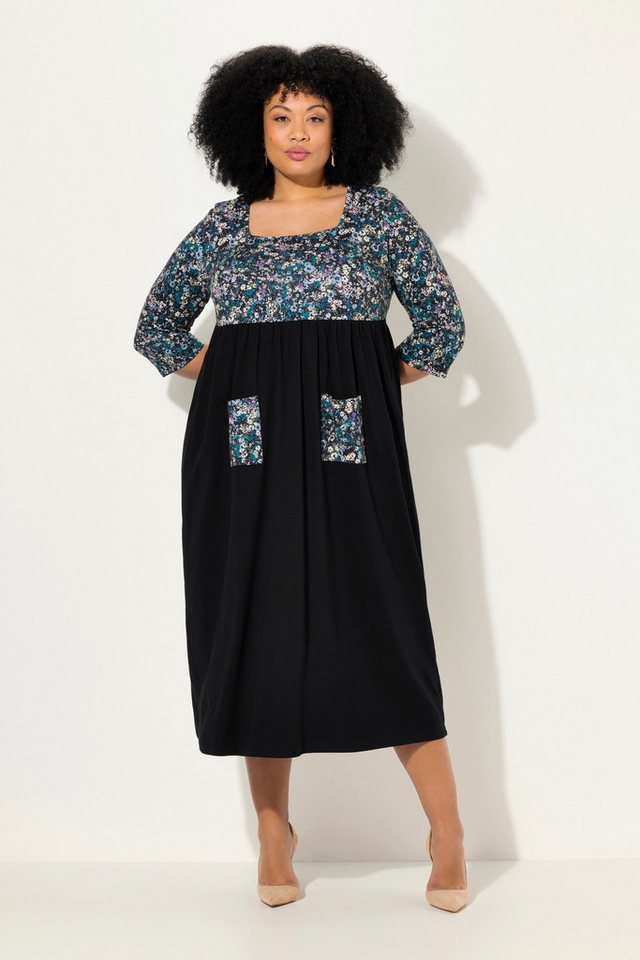 Ulla Popken Sommerkleid Jersey Maxikleid Blüten Carree Ausschnitt 3 4 Arm