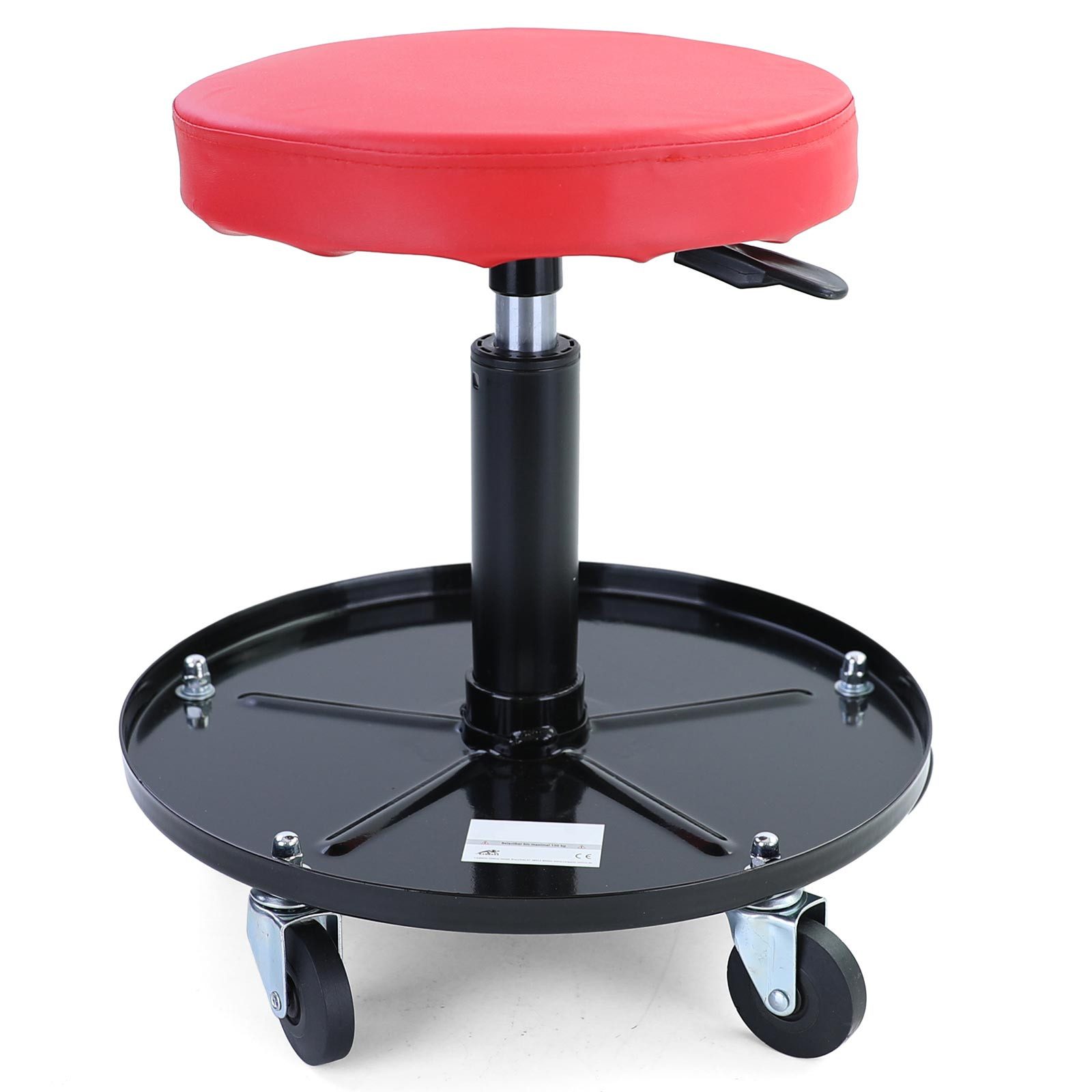 RAMROXX Arbeitshocker Werkstatt rollbar mit 5 Rollen und Ablagefläche Rot Schwarz