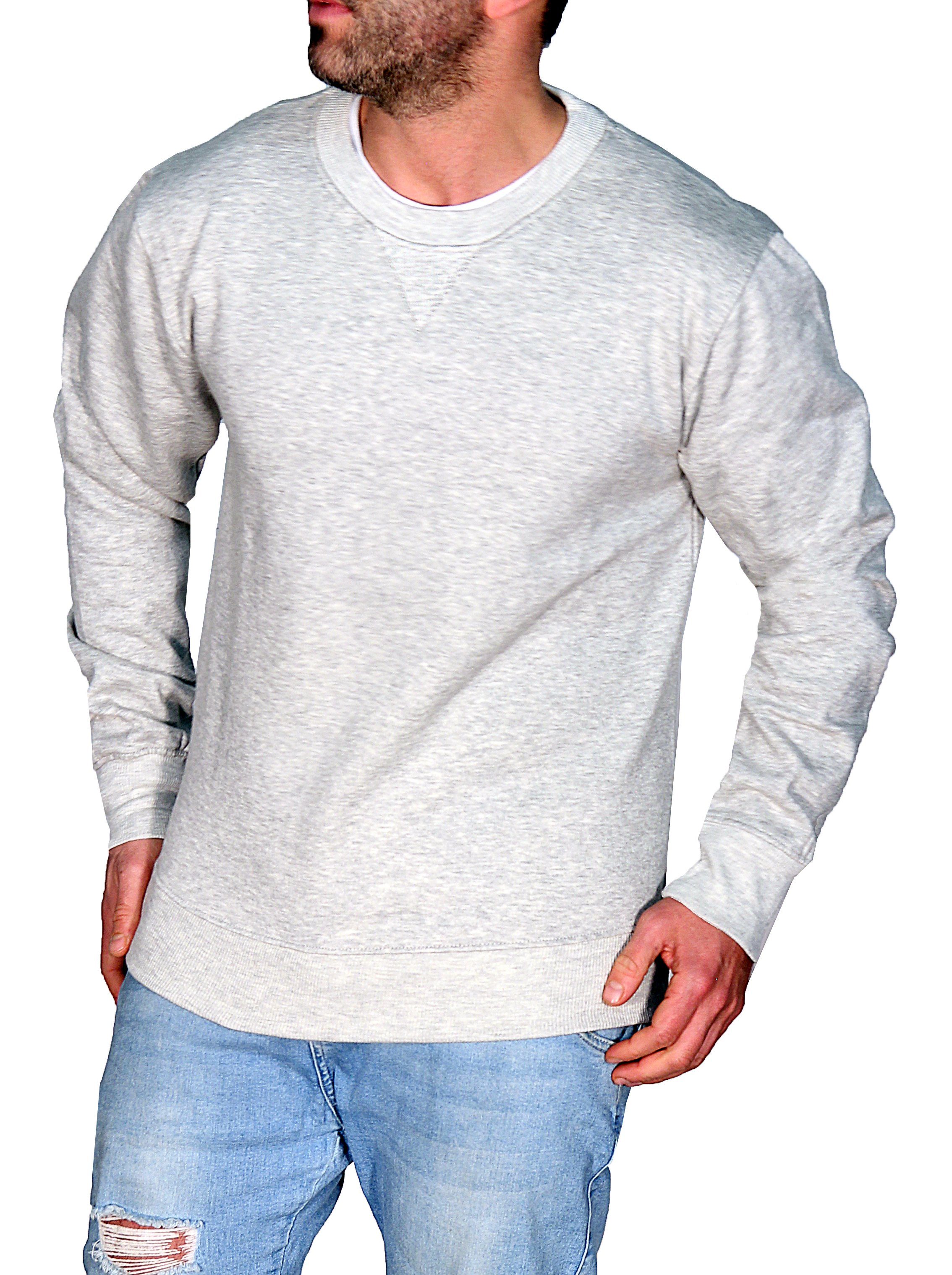 RMK Rundhalspullover Herren Pullover Basic Langarmshirt Sweatshirt Pulli in Unifarbe, mit ...