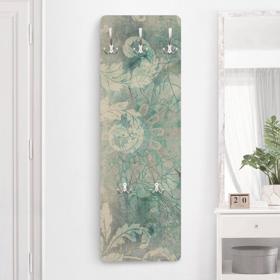 Bilderdepot24 Garderobenpaneel Blau Muster Shabby Retro Vintage