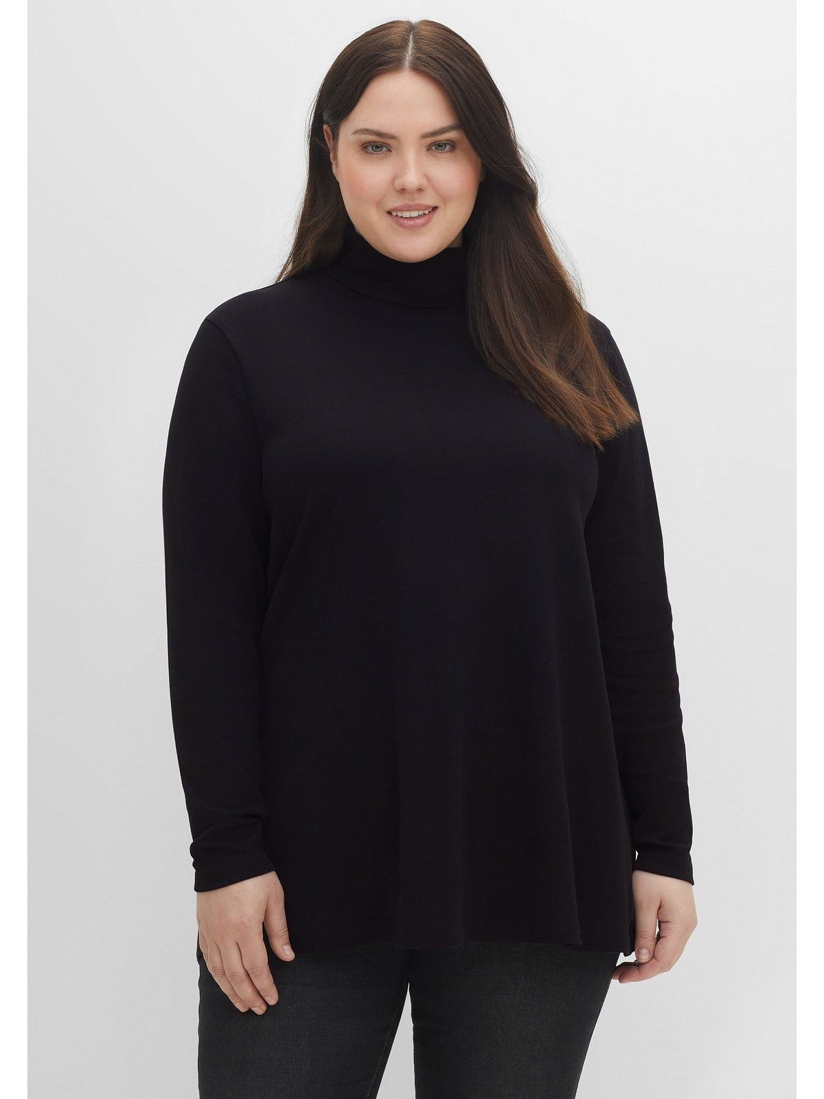 Sheego Langarmshirt Langarmshirt Mit Stehkragen In A Linie