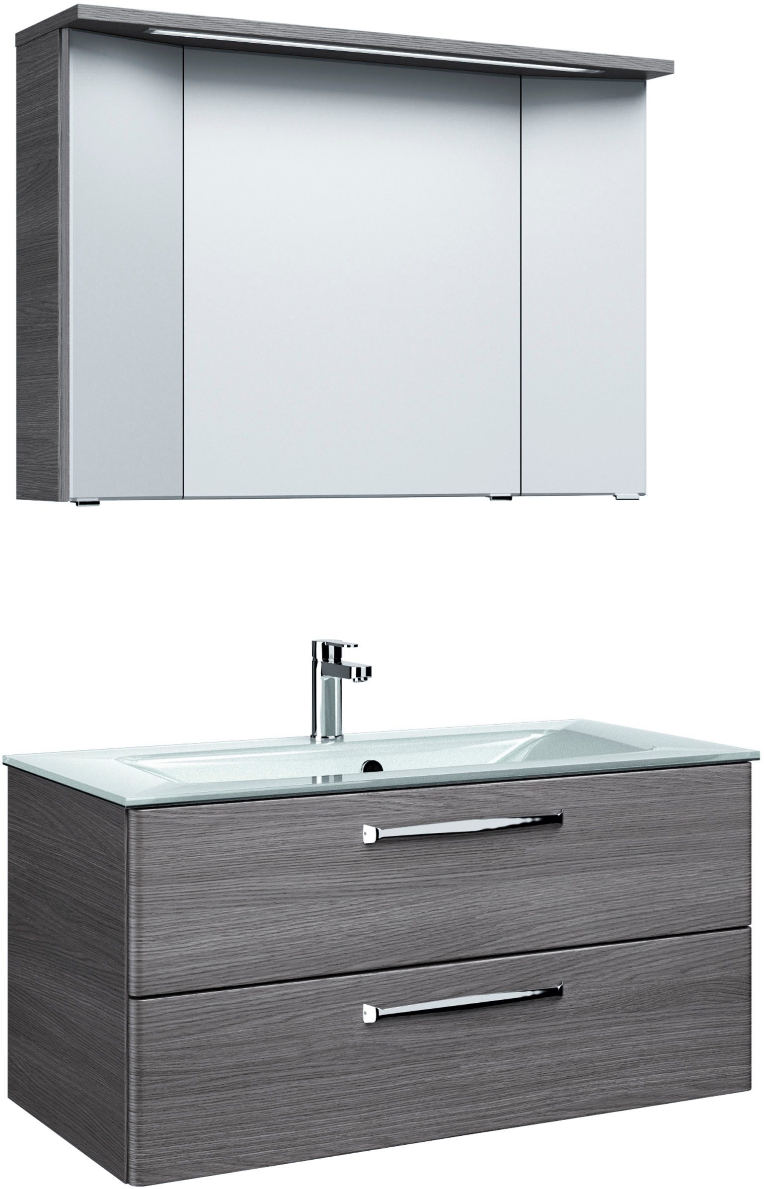 Saphir Badmöbel-Set Trentino 2-teilig Glas-Waschtisch, Spiegelschrank mit LED-Leuchte, (3-St ...