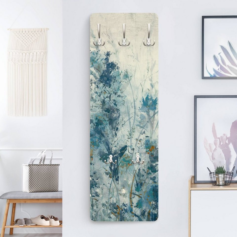 Bilderdepot24 Garderobenpaneel Blau Blumen Floral Kunst Landhaus Shabby