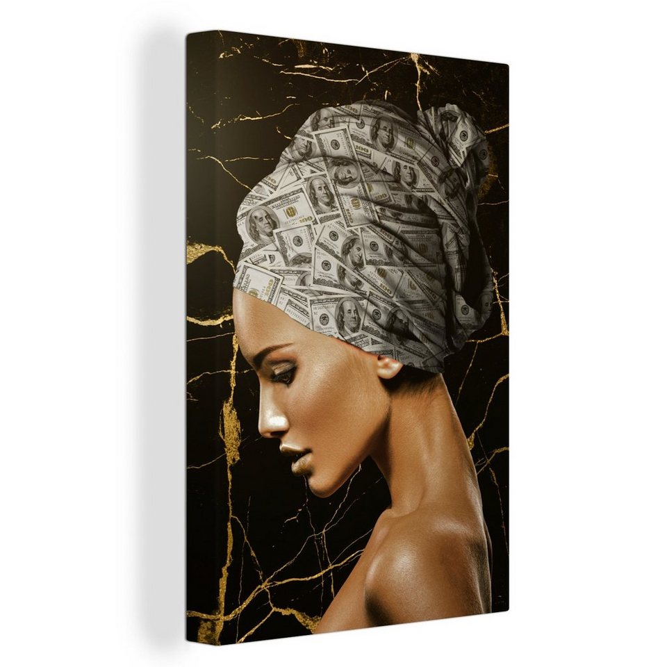 Onemillioncanvasses® Leinwandbild Frau Kopftuch Geldscheine 1 St