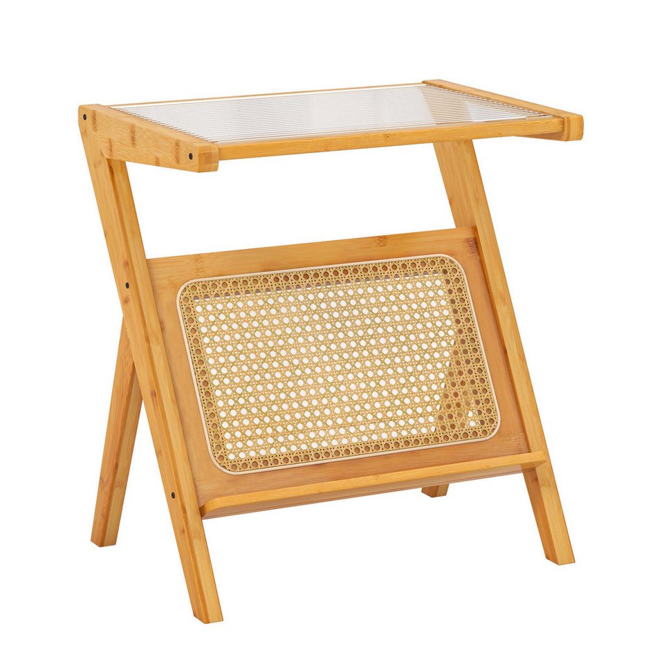 Costway Couchtisch Bambus Mit Gehärteter Glasplatte And Rattan