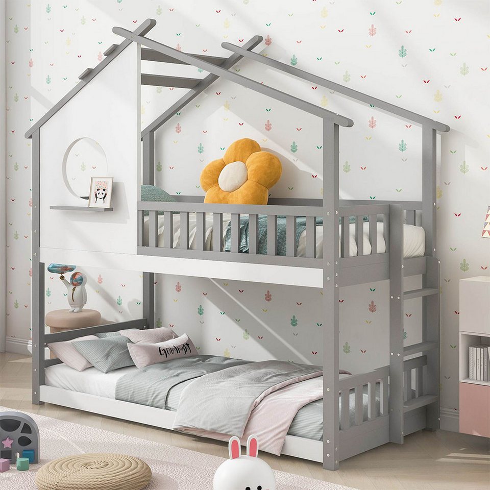 Xdeer Kinderbett Hausbett Mit Rechtwinkliger Leiter Fallschutz Und
