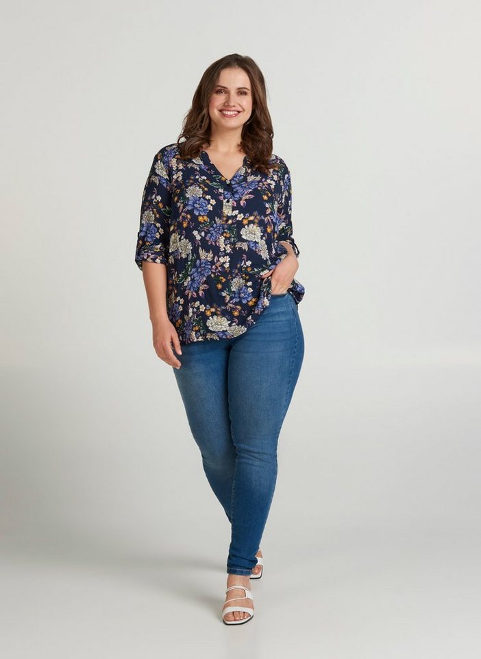 Zizzi Langarmbluse Große Größen Damen Bluse Mit Blumenprint Und Knöpfen