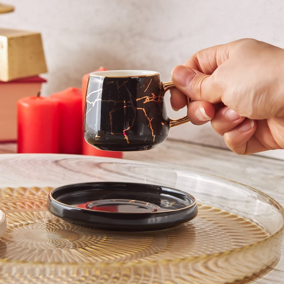 Karaca Kaffeeservice Karaca Marble Schwarz 80 Ml Set Mit 2
