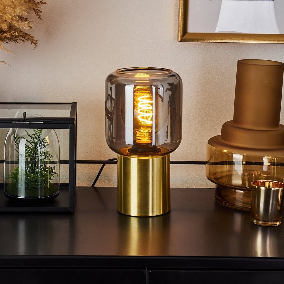 Hofstein Tischleuchte Retro Nacht Tisch Lese Lampen Goldfarben Wohn