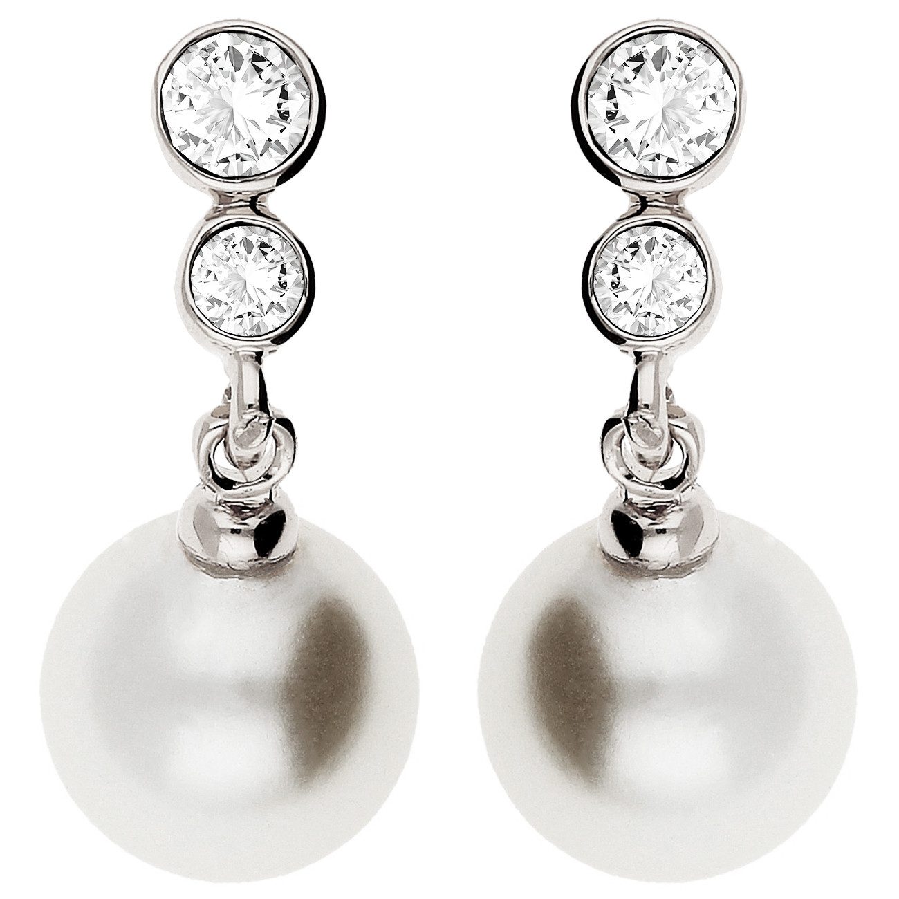LÖB Perlenohrringe Ohrringe Hängend 750 Weißgold vergoldet Zirkonia Perlenanhänger silber ...