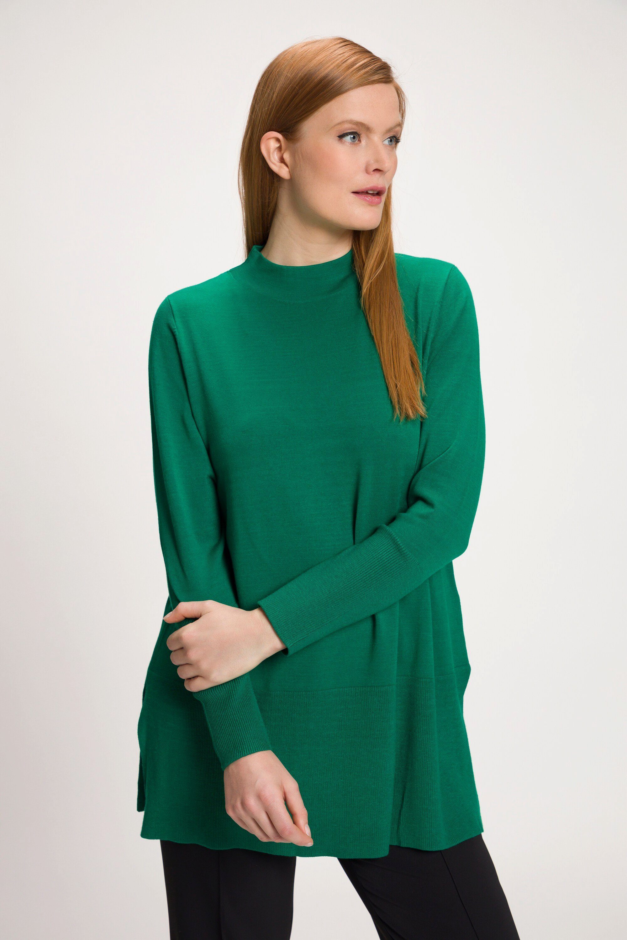 Ulla Popken Strickpullover Long-Pullover A-Linie Stehkragen Langarm ...