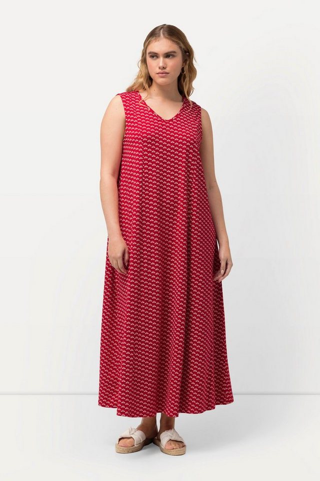 Ulla Popken Sommerkleid Maxikleid Gemustert A Linie V Ausschnitt ärmellos