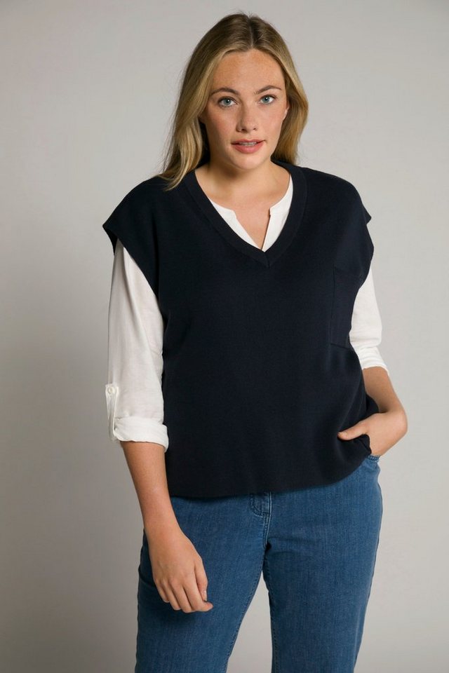 Ulla Popken Strickpullover Pullunder V Ausschnitt ärmellos Biobaumwolle