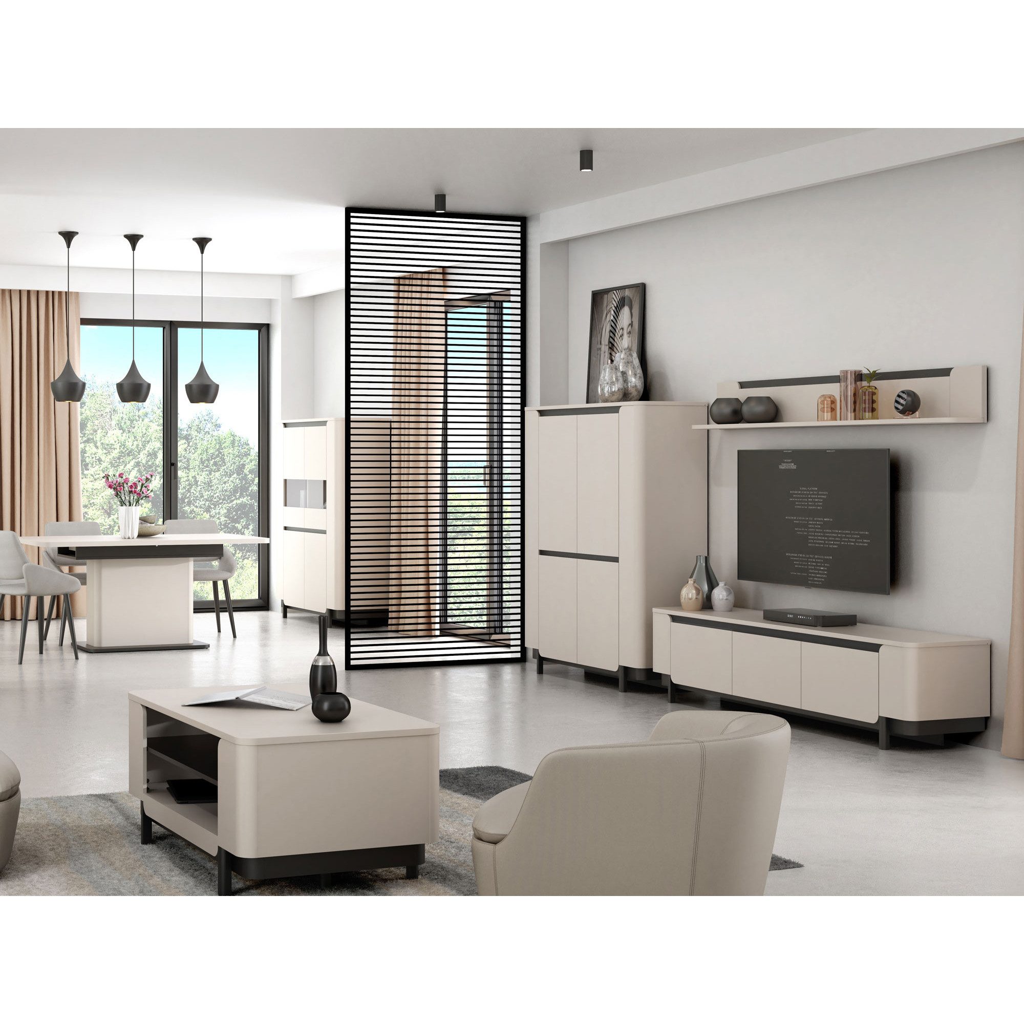 Expendio Wohnzimmer Set Vicente 34 Spar Set 6 St Sand Schwarz