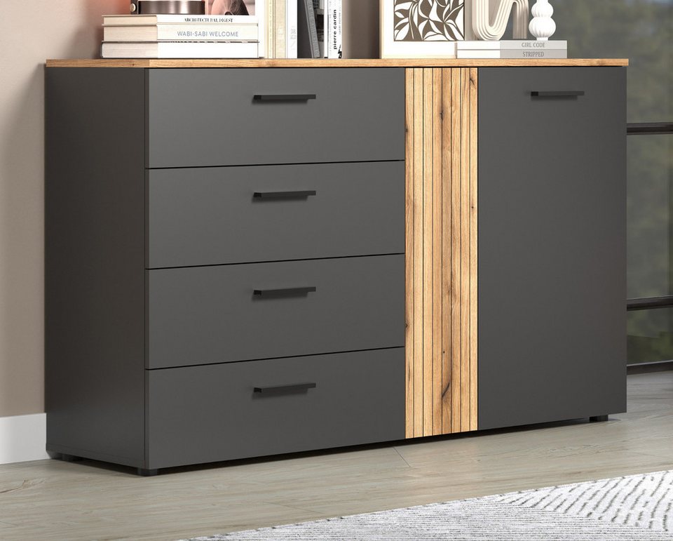 Furndesign Kommode Avila Sideboard In Matt Grau Mit Evoke Eiche Dekor
