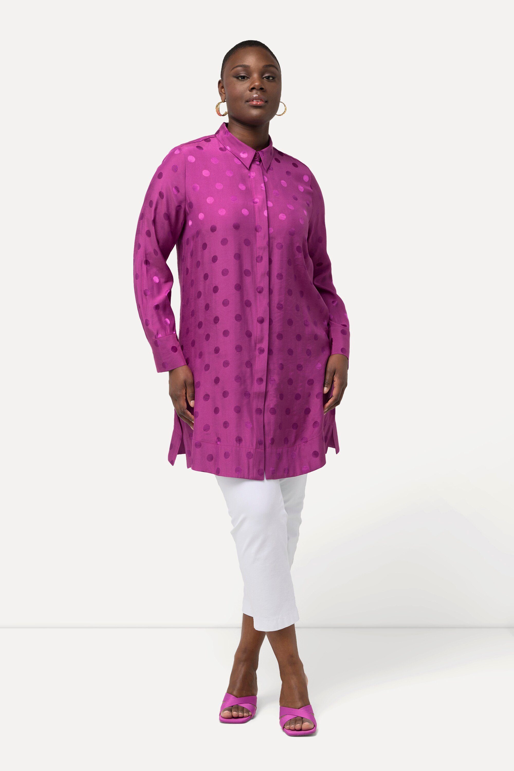 Ulla Popken Longbluse Longbluse Jacquard Punkte Hemdkragen Langarm