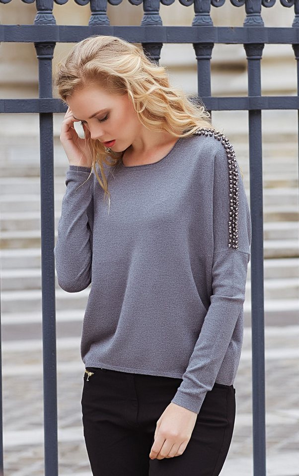 Passioni Strickpullover Mit Leicht Lockerer Passform Und Perlendetails