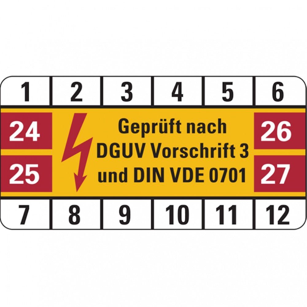 König Werbeanlagen Hinweisschild Prüfplakette, DGUV Vorschr. 3 & DIN VDE 0701, Folie, 25x50mm ...