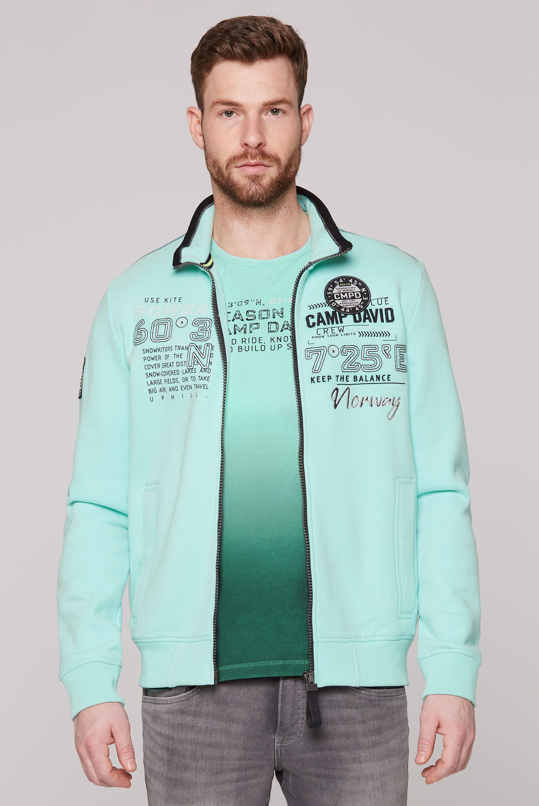 CAMP DAVID Sweatjacke mit Stehkragen, Seitliche Einschubtaschen mit ...