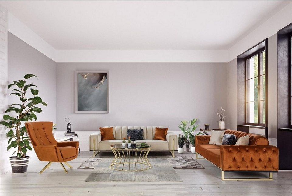 Jvmoebel Wohnzimmer Set Chesterfield 3tlg Garnitur 2x 3 Sitzer Sofa