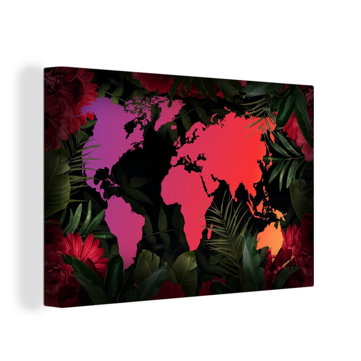 Onemillioncanvasses® Leinwandbild Weltkarte Farben Dschungel 1