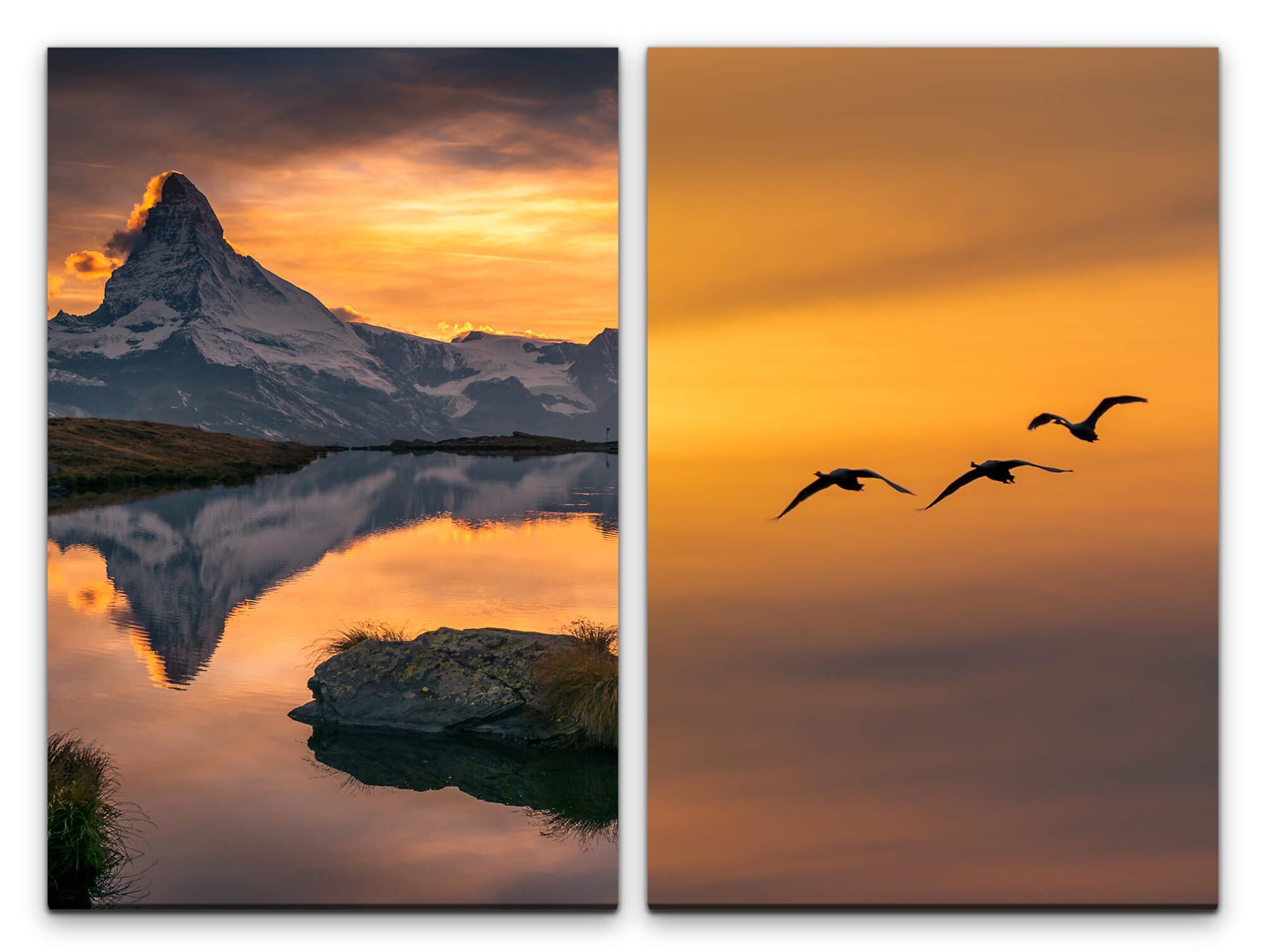 Sinus Art Leinwandbild 2 Bilder Je 60x90cm Berge Bergsee Unberührt