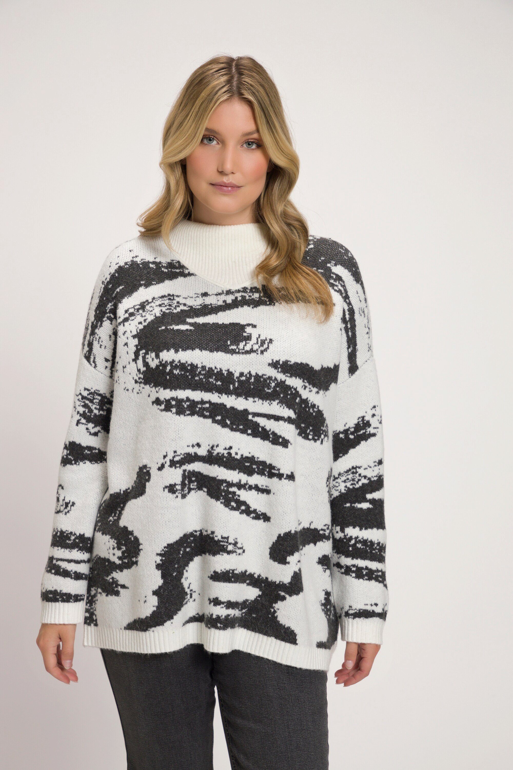 Ulla Popken Strickpullover Pullover Pinselstrichmuster Stehkragen Langarm