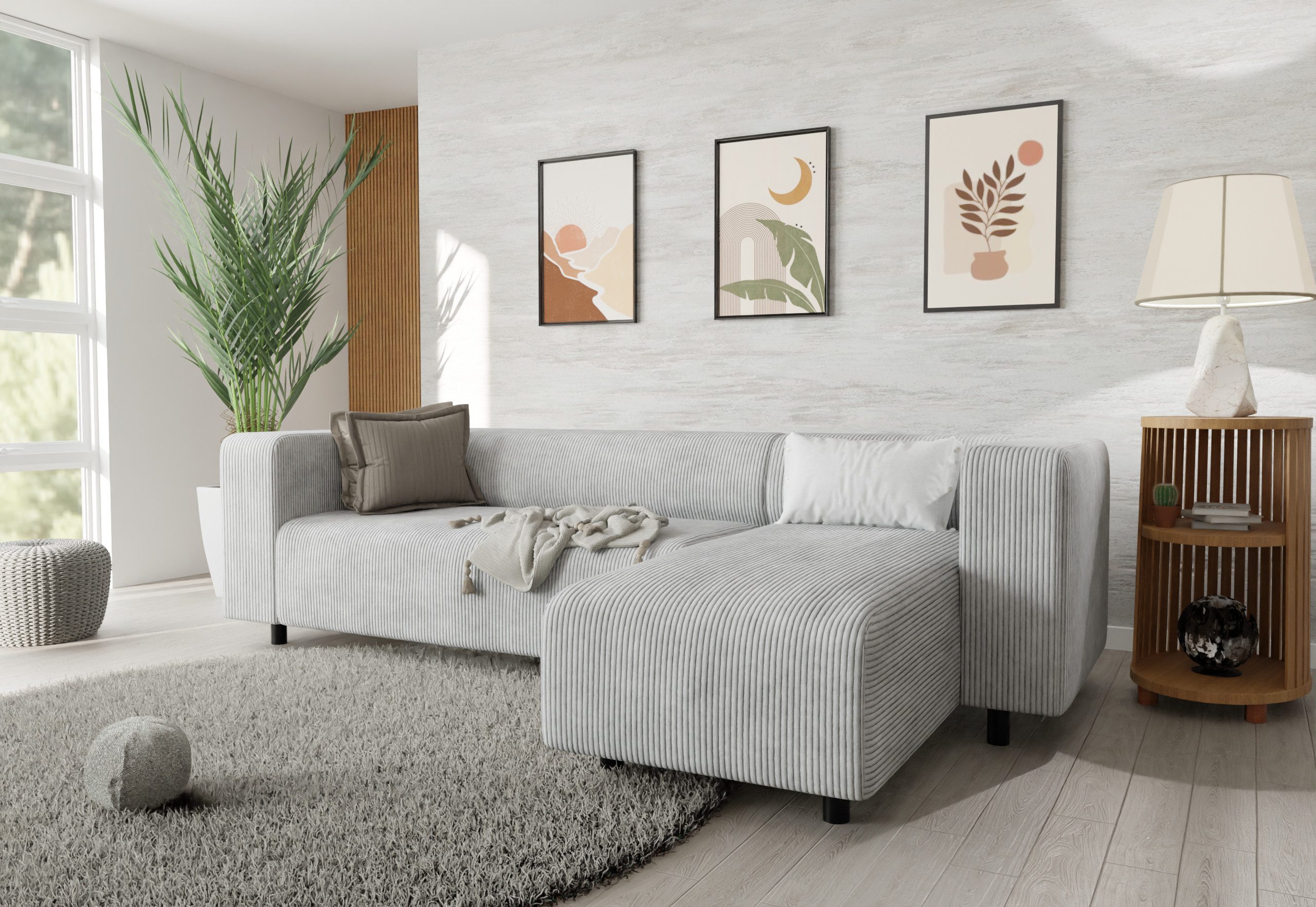 S-Style Möbel Ecksofa Gustav mit Ottomane aus Cord-Stoff mit bequemem ...