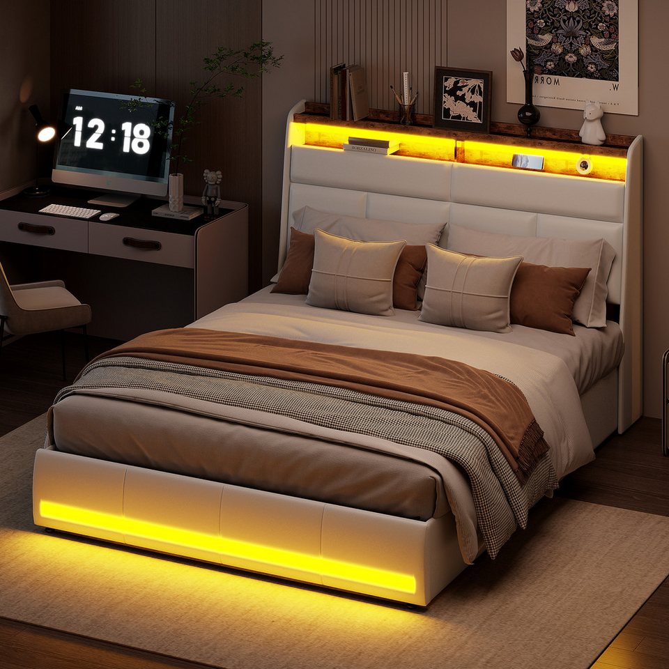 Luxeliving Stauraumbett Polsterbett Doppelbett Mit Led Beleuchtung Und
