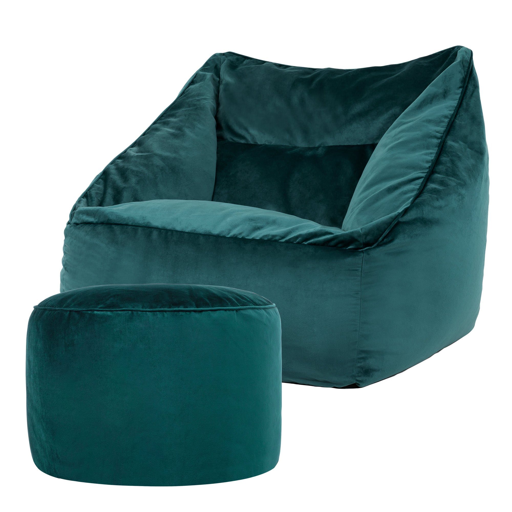 icon Sitzsack Riesen Sessel XXL aus Samt „Natalia" mit Sitzpouf (Spar ...