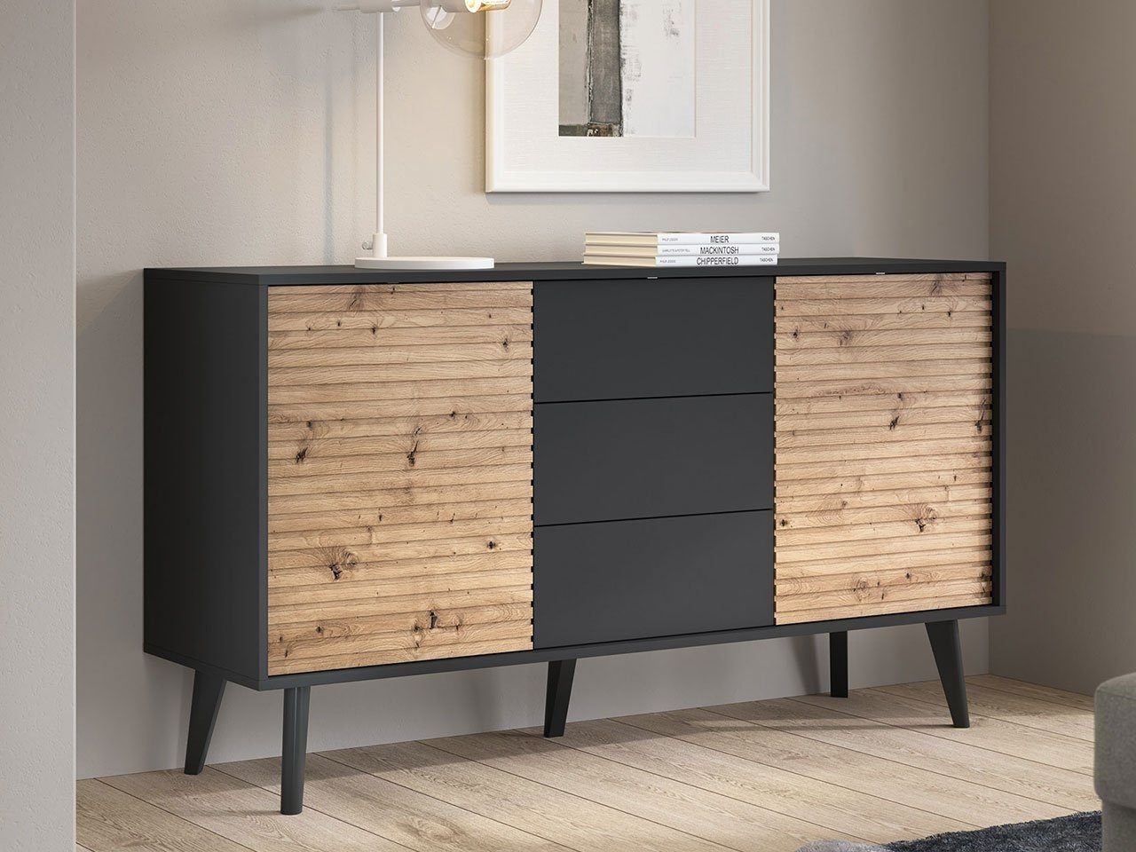 Compleo Sideboard Kommode Mit 3 Schubladen Abilio 2 Türen Wohnzimmer