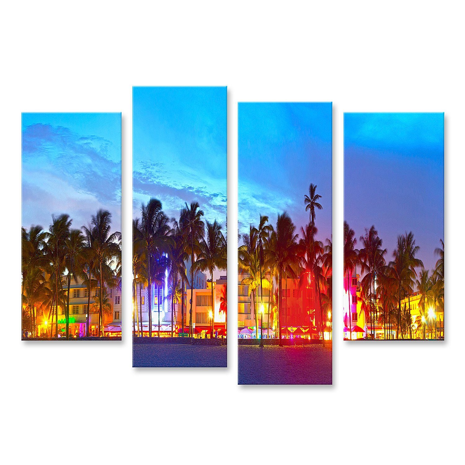 islandburner Leinwandbild Bild auf Leinwand Miami Beach Florida Ocean Drive 130x80cm 4-teilig