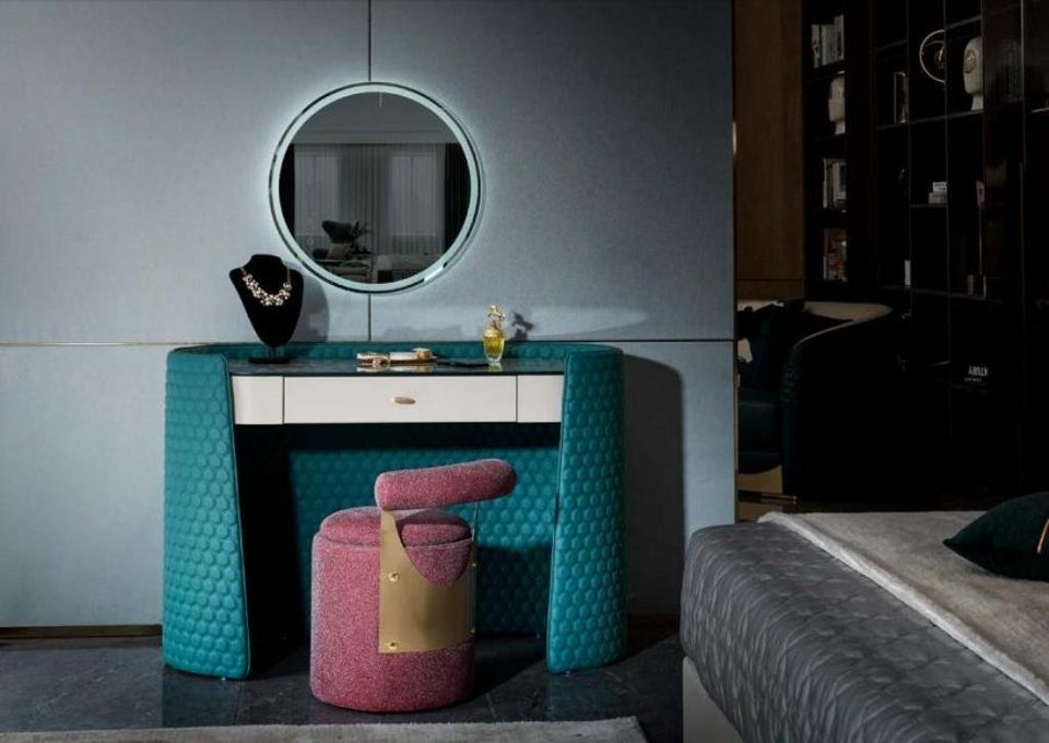 Jvmoebel Schminktisch Schminktisch Hocker Schlafzimmer Leder Textil