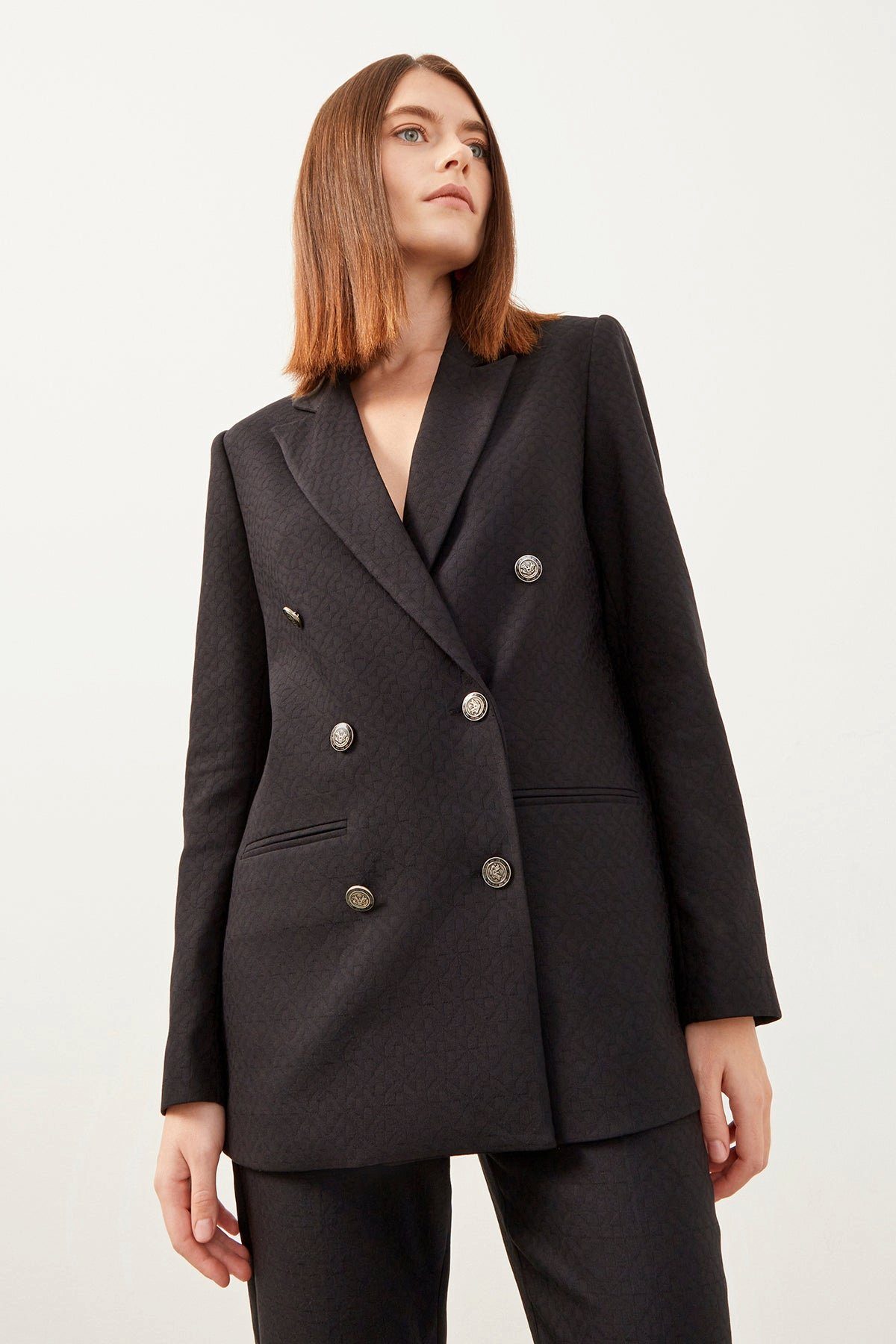Just Like You Jackenblazer Schwarze Zweireihige Wattierte Blazerjacke