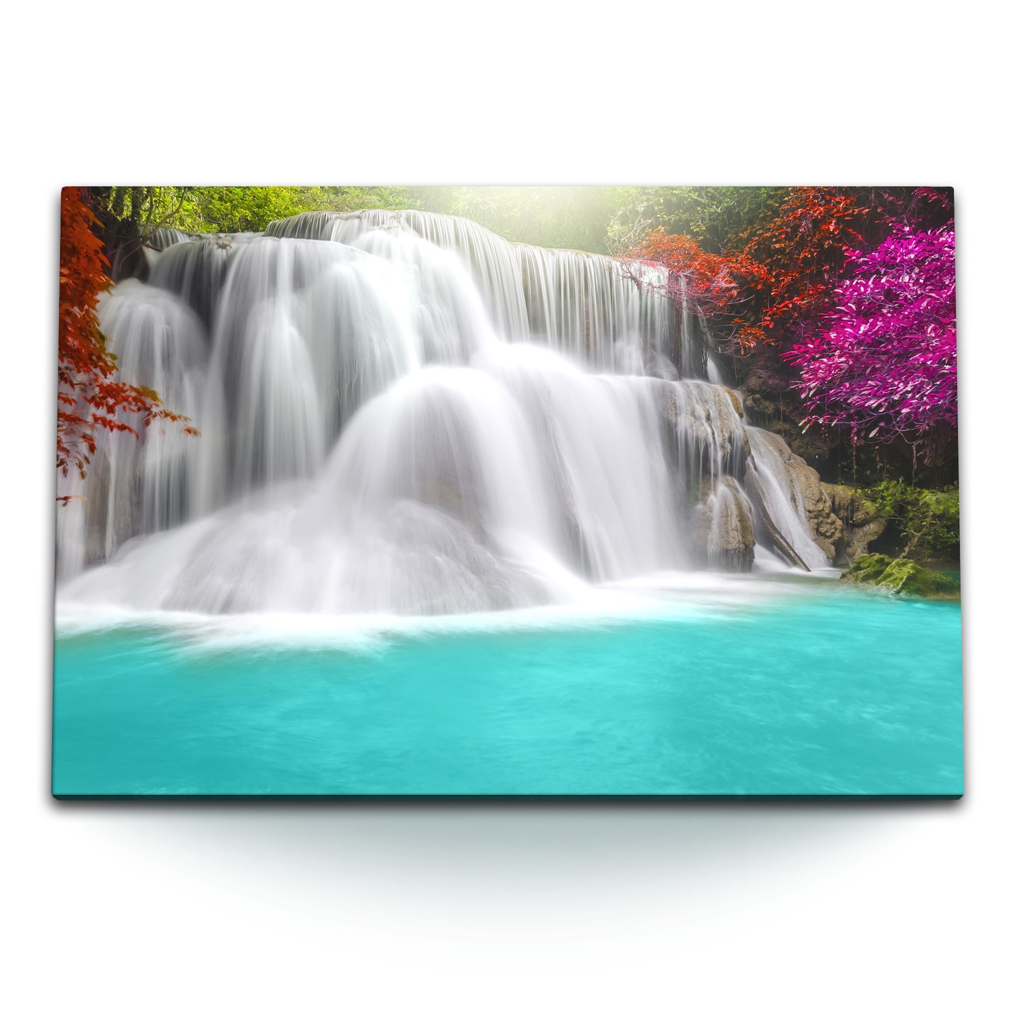 Sinus Art Leinwandbild 120x80cm Wandbild auf Leinwand Wasserfall Thailand Dschungel Tropisch, (1 St)