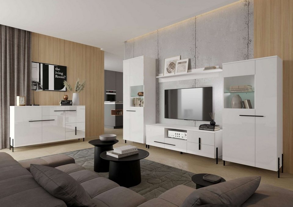 99rooms Wohnwand Iwona Set 5 St Wohnmöbel Wohnzimmer Set 1×