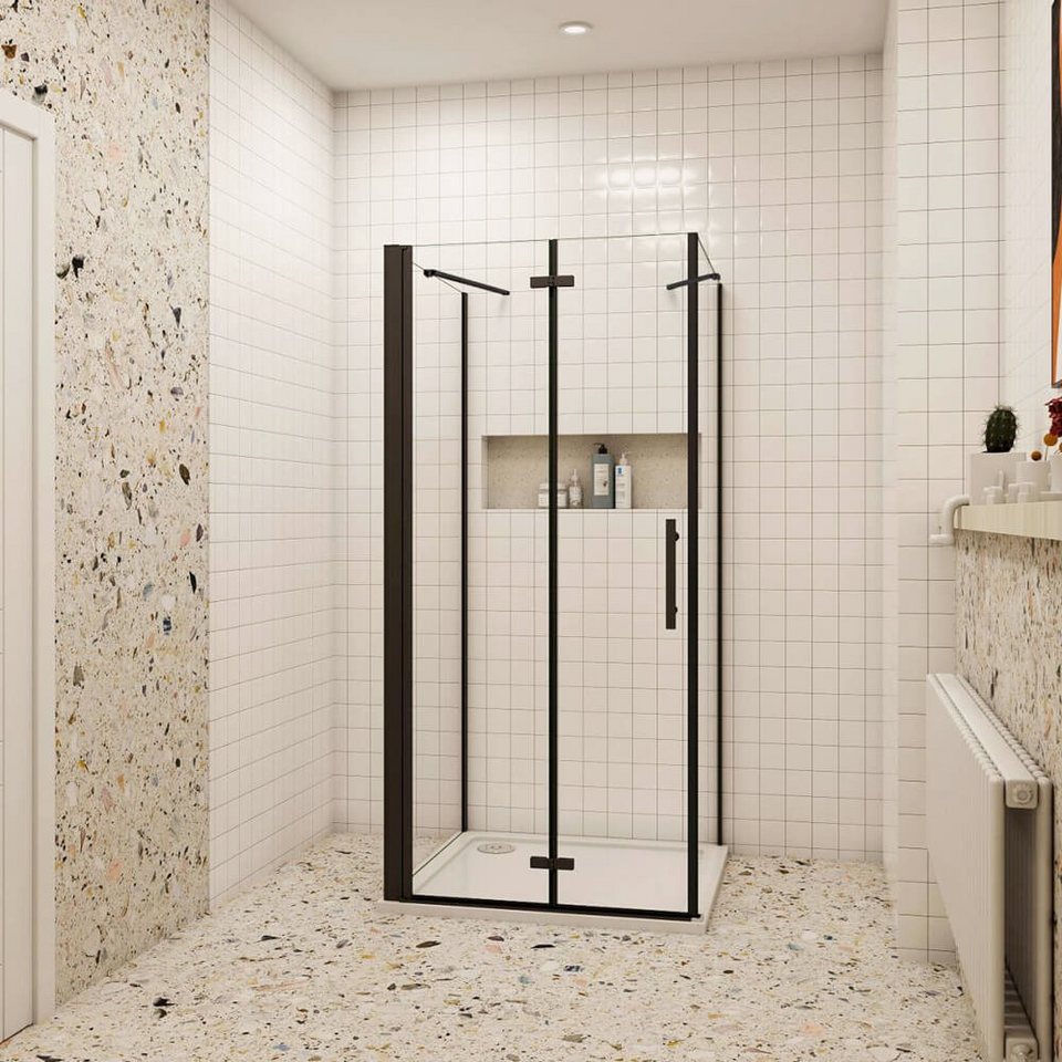 Duschspa Komplettdusche 195cm Schwarz U Form Duschkabine Duschtür