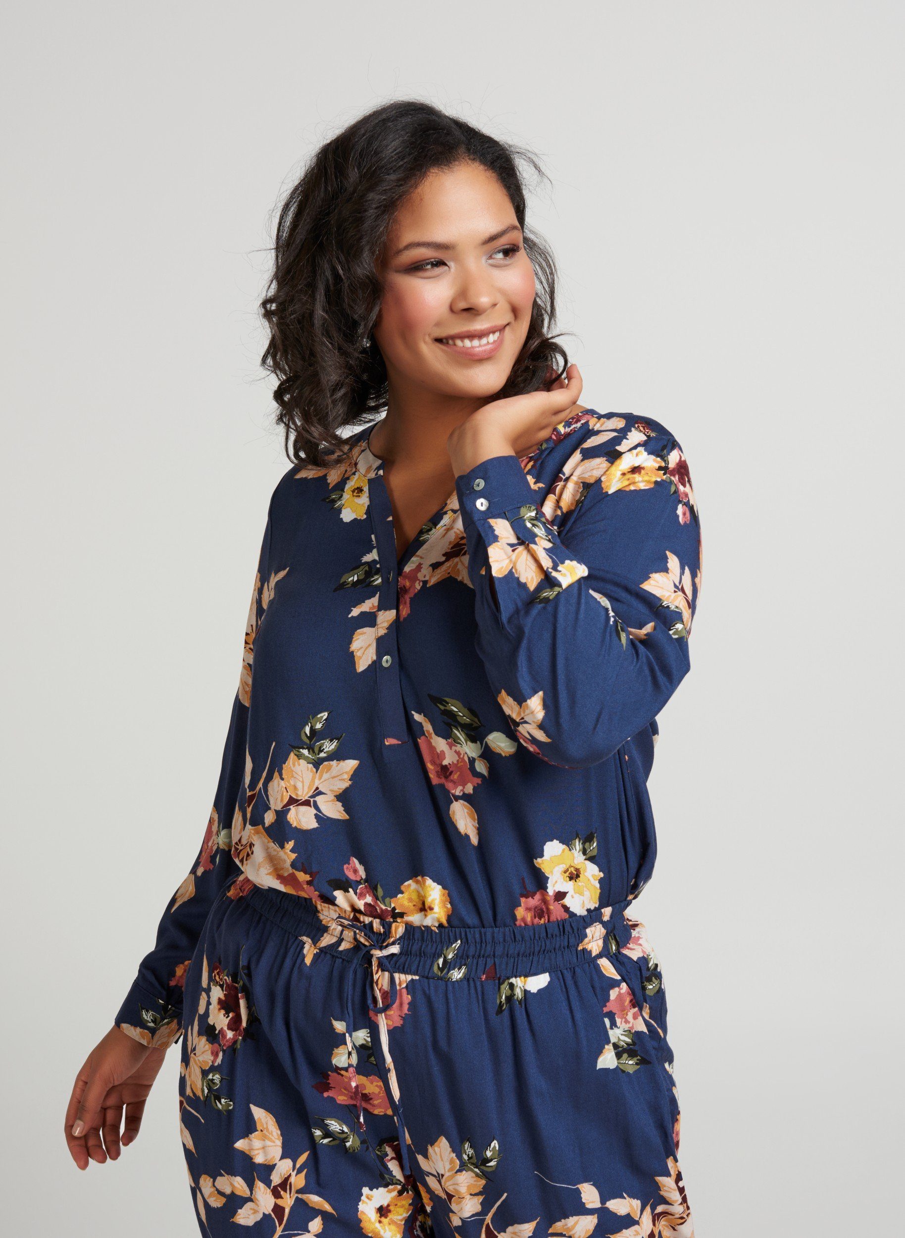 Zizzi Langarmbluse Damen Große Größen Bluse Langarm Casual V Ausschnitt