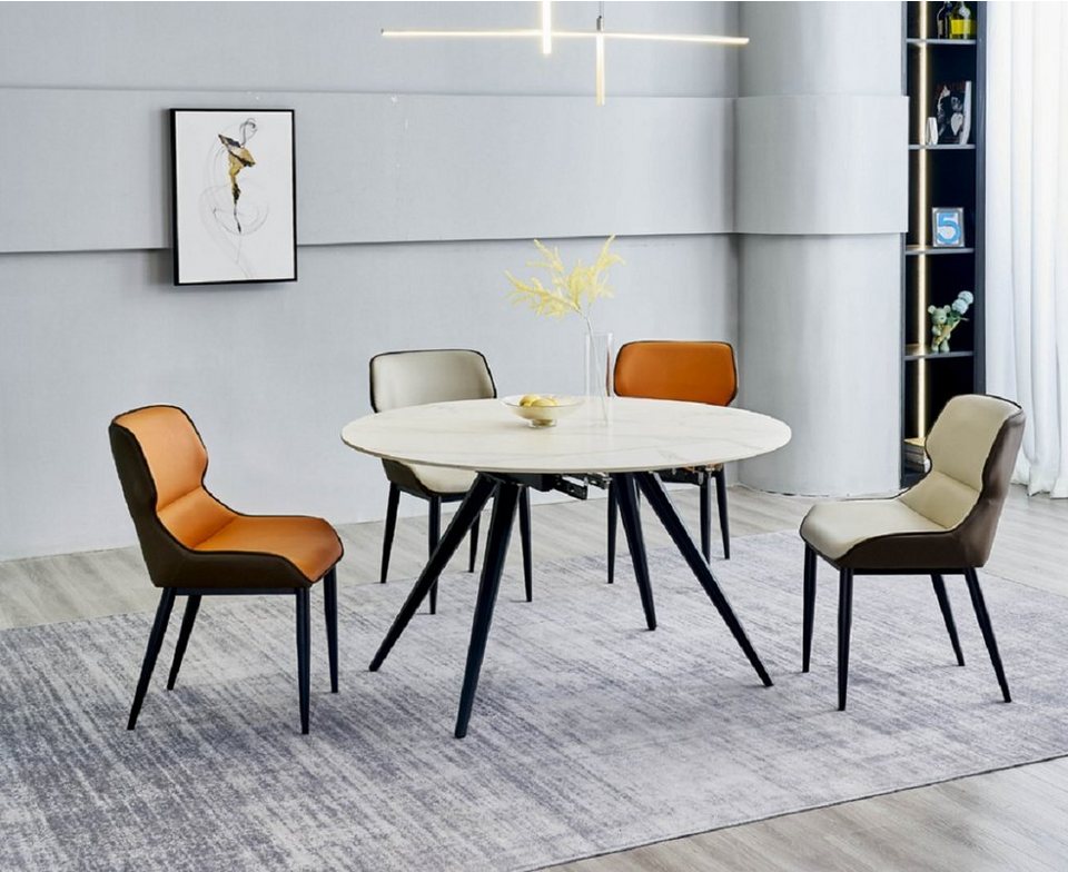 Jvmoebel Esszimmer Set Weißer Runder Esstisch Rundtisch 4x