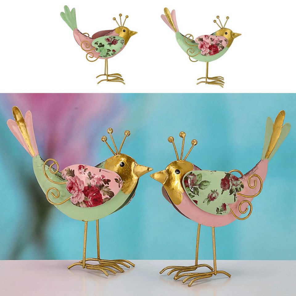 Cepewa Gartenstecker Dekovogel 2er Set Eisen 14x12x4cm Bunt Gold