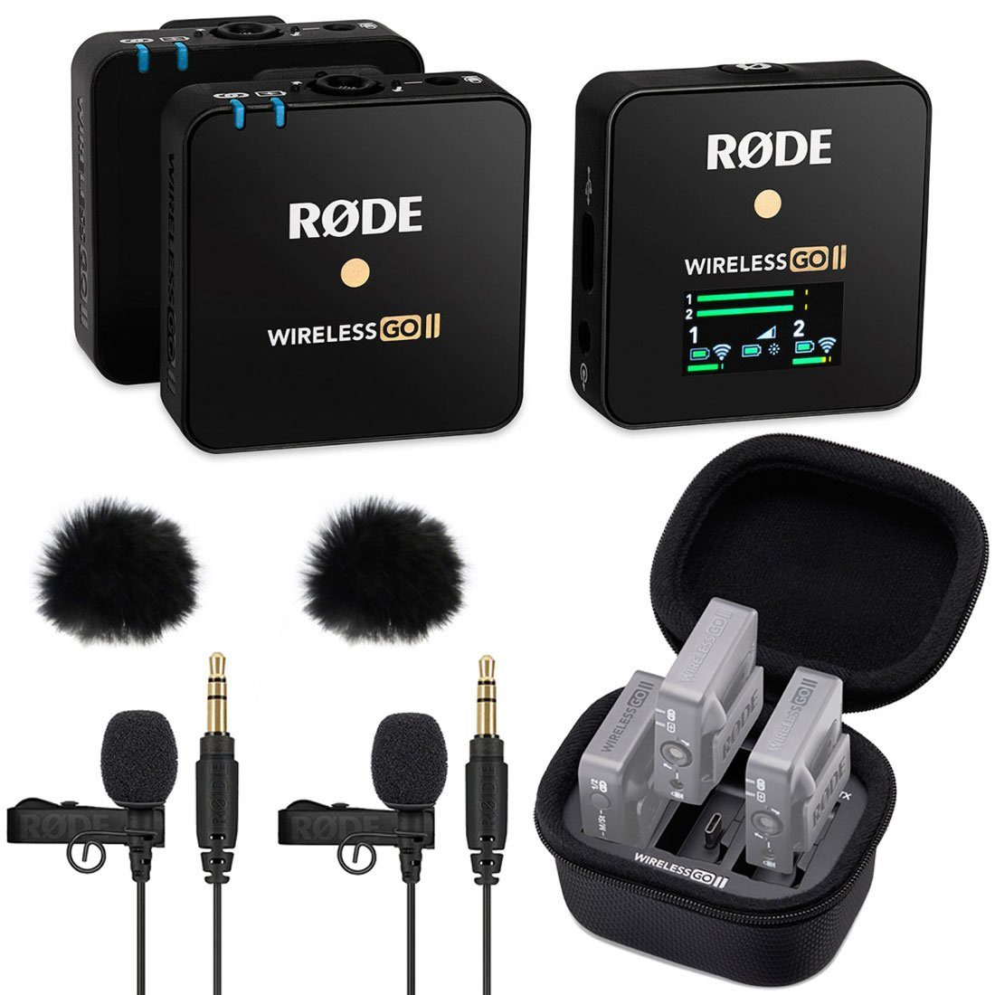RØDE Mikrofon Rode Wireless GO II mit 2x Lavalier GO mit Windschutz und Lade-Case (Spar-Set ...