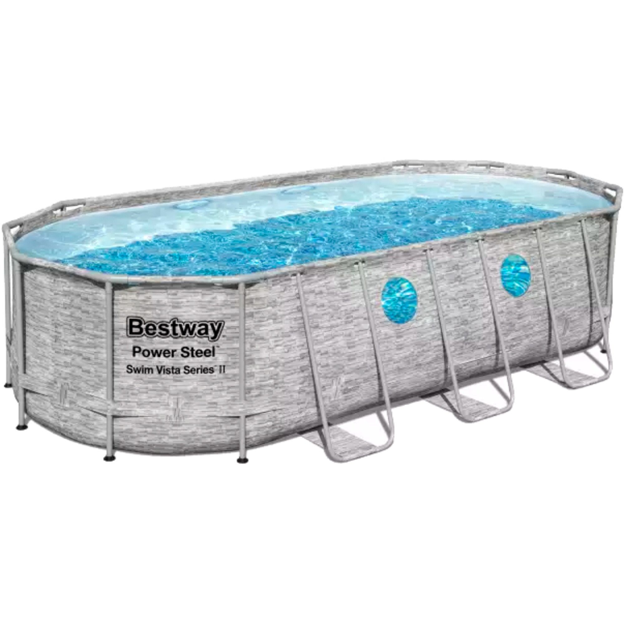 Bestway Pool Power Steel Swim Vista Oval Frame Pool-Set, 549 x 274 x 122cm, Aufbau: Abdeckplane ...